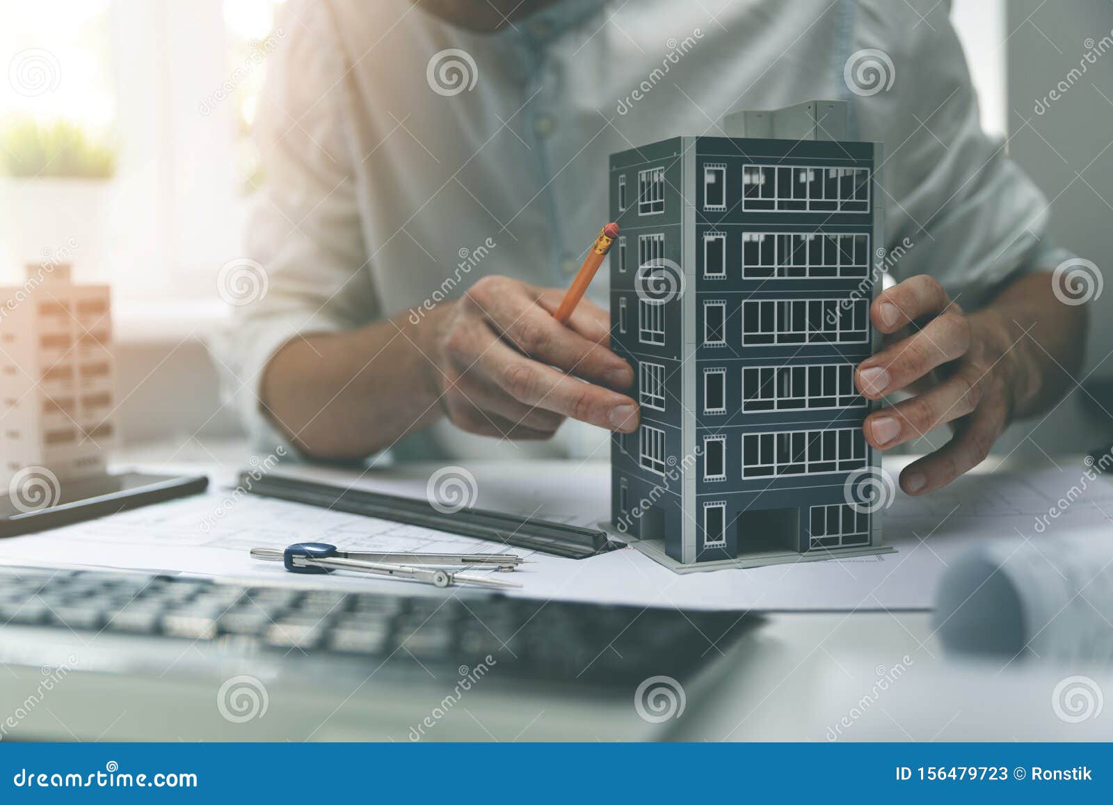 Architect Construction Engineer Working on New Apartment Building ...