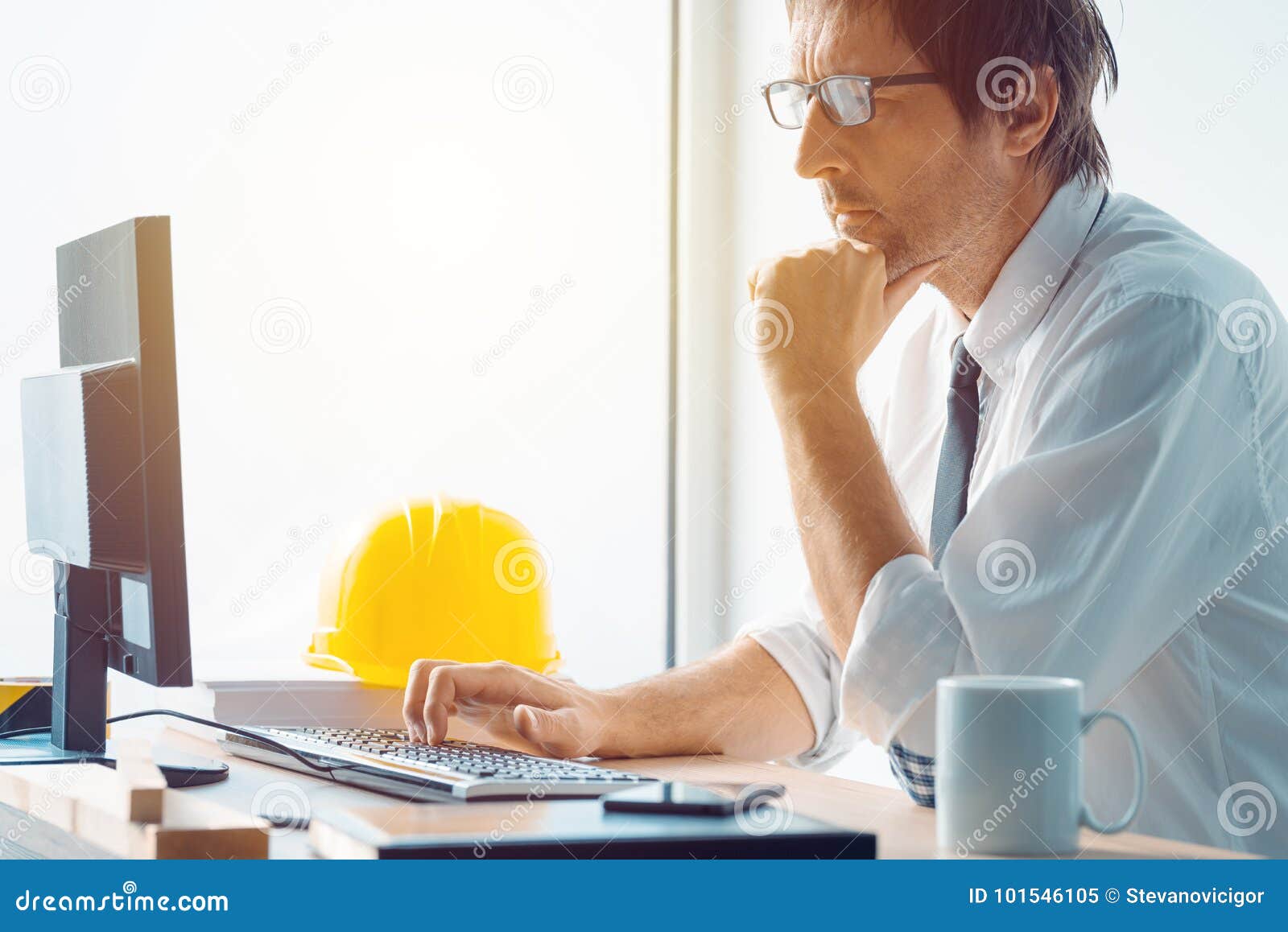 Architect and Construction Engineer Working in Office Stock Image ...
