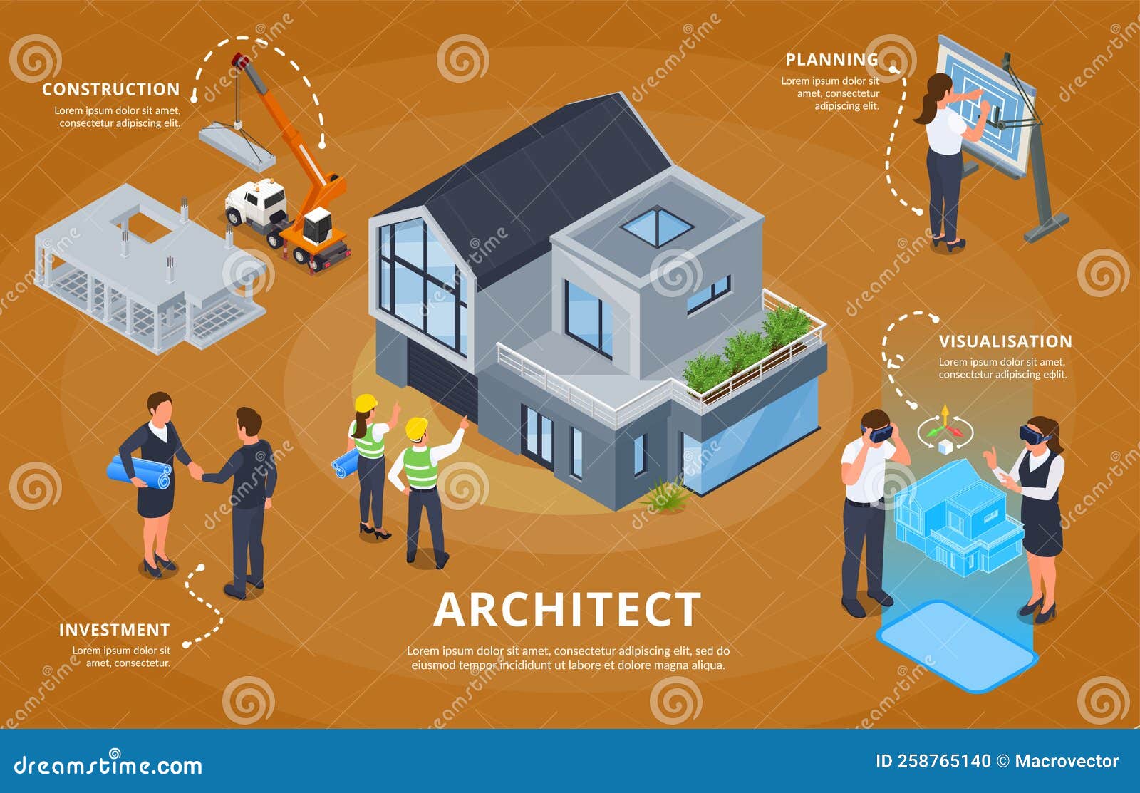 Architect Construction Isometric Background Stock Vector - Illustration ...