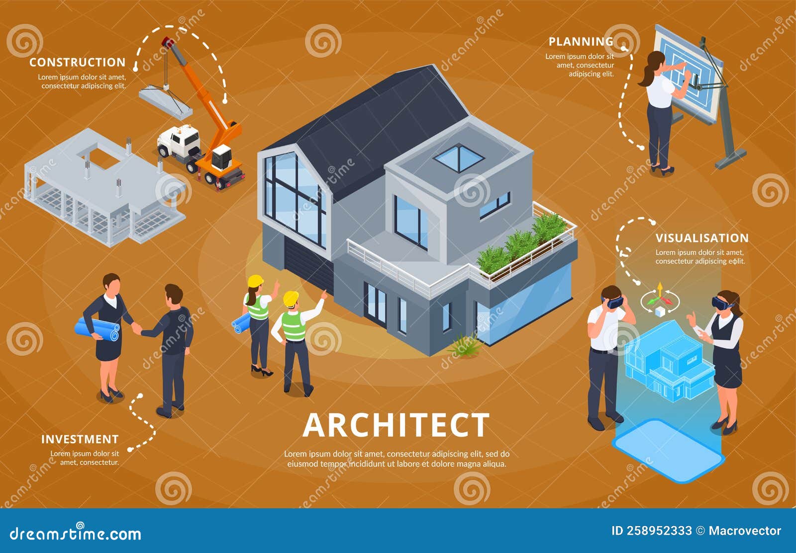Architect Construction Isometric Background Stock Illustration - Illustration of engineer ...