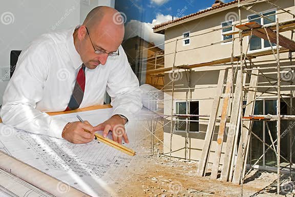 Architect Construction Montage Stock Image - Image of sketch, residence ...