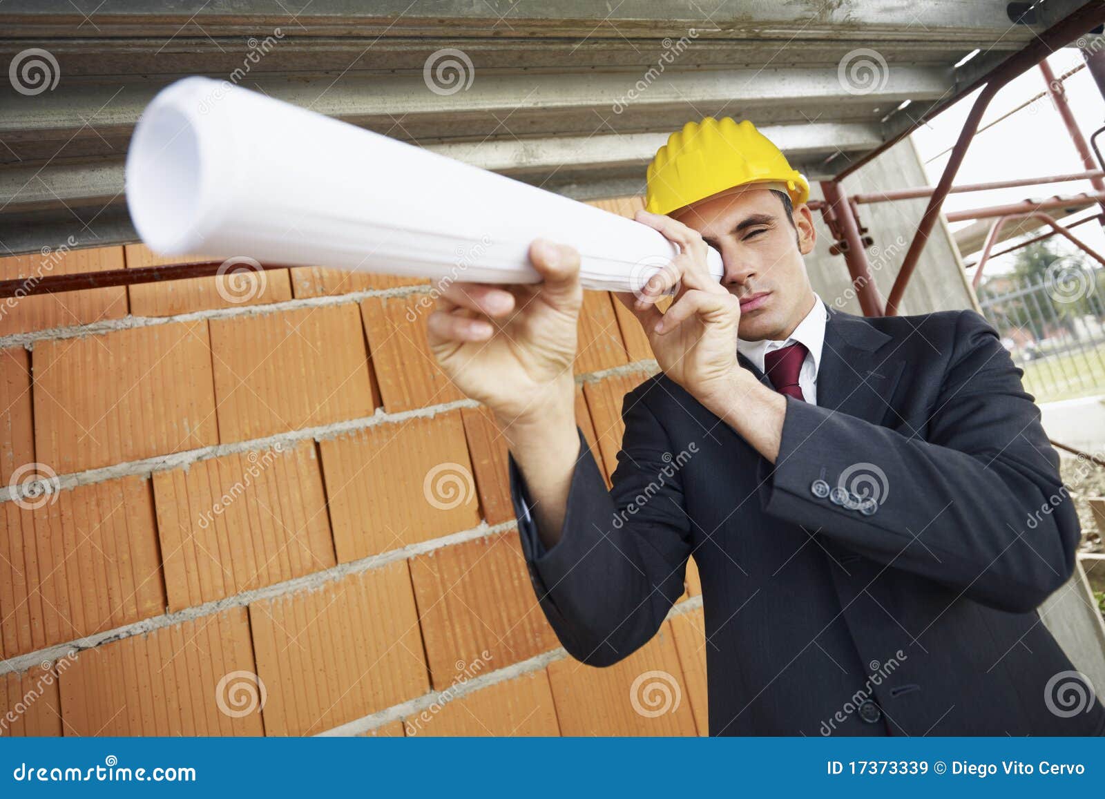 Architect in Construction Site Stock Image - Image of male, holding ...