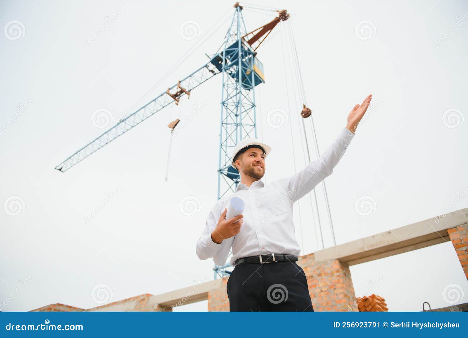 Architect at a Construction Site with Blueprints Stock Image - Image of ...