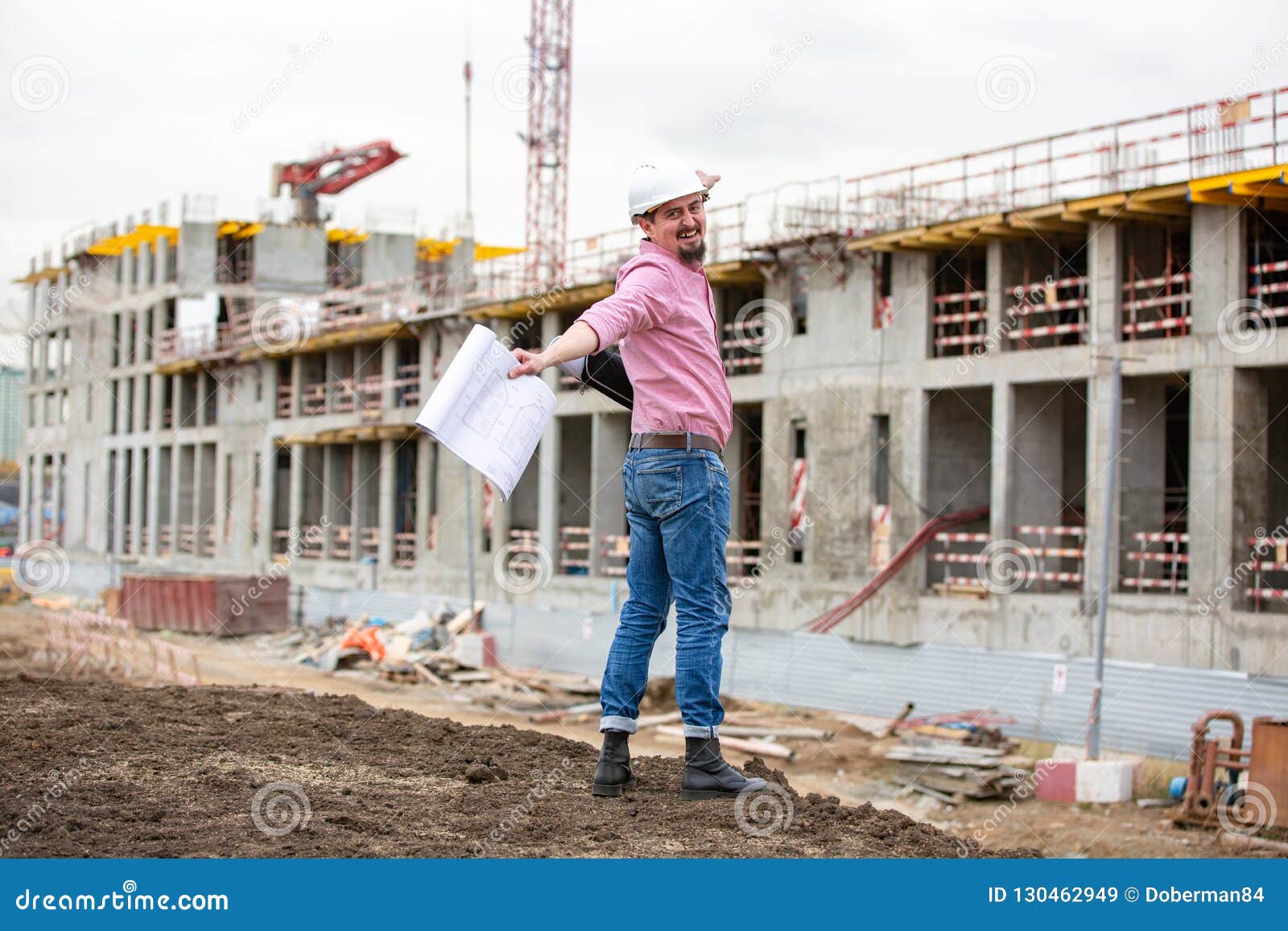 Architect at a Construction Site Celebrate after Construction Project ...