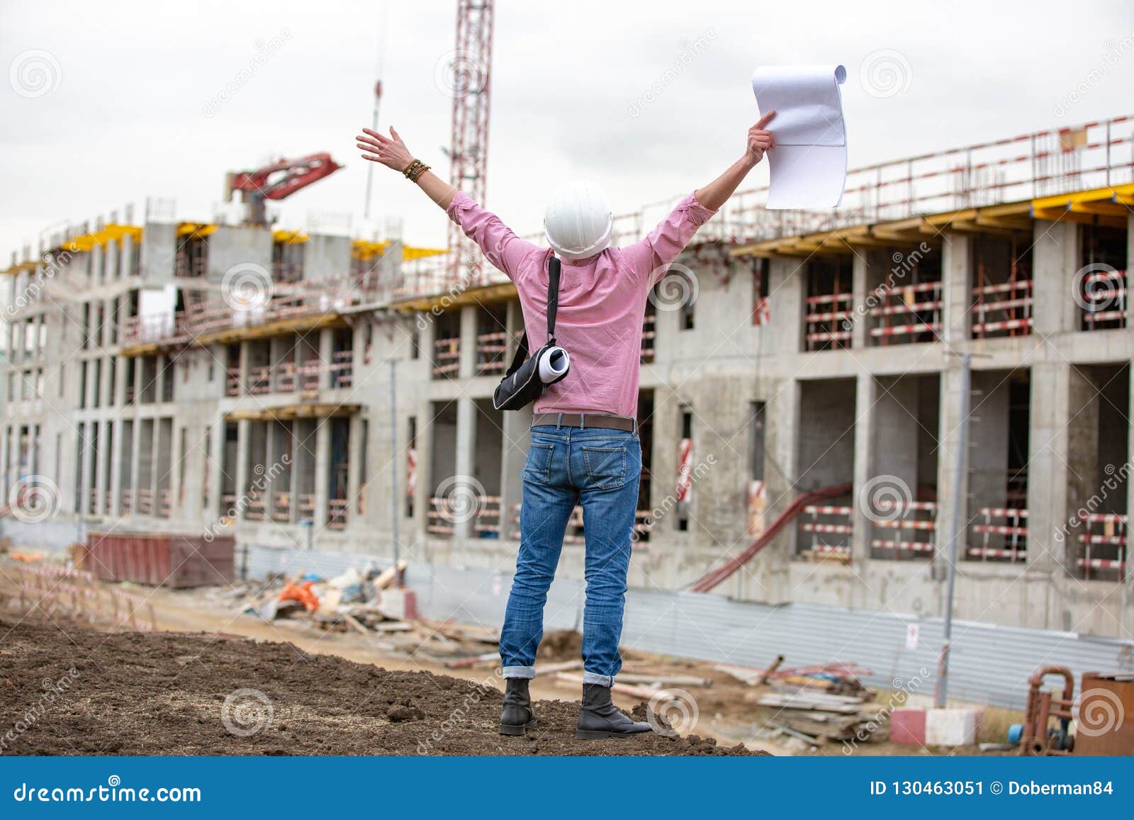 Architect at a Construction Site Celebrate after Construction Project ...