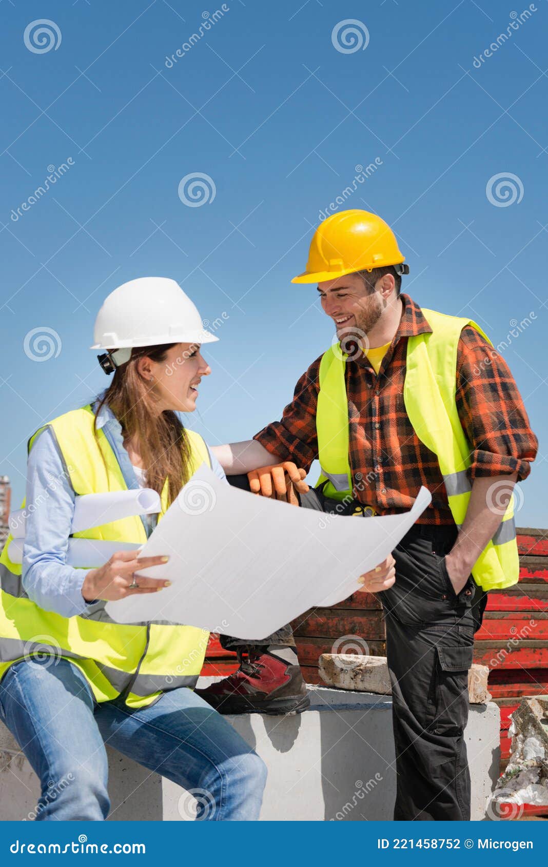 Architect and Construction Worker Stock Photo - Image of blueprint ...