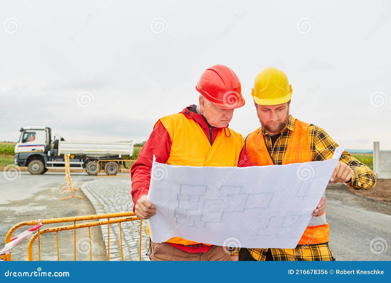 Architect and Construction Worker with Architectural Drawing Stock ...