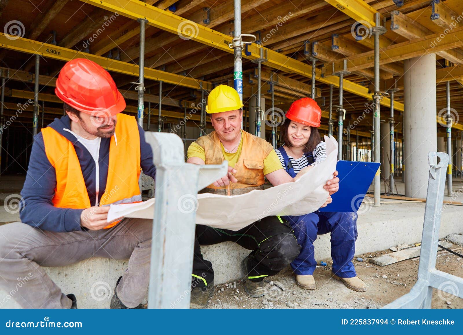 Architect and Construction Workers Team Plan Construction Project Stock ...