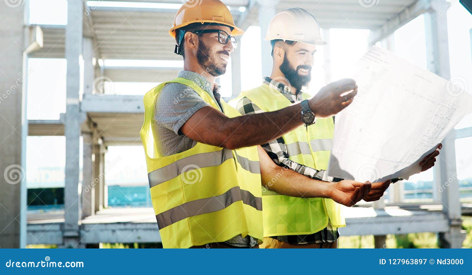 Architect Consult Engineer on Construction Site Stock Image - Image of ...