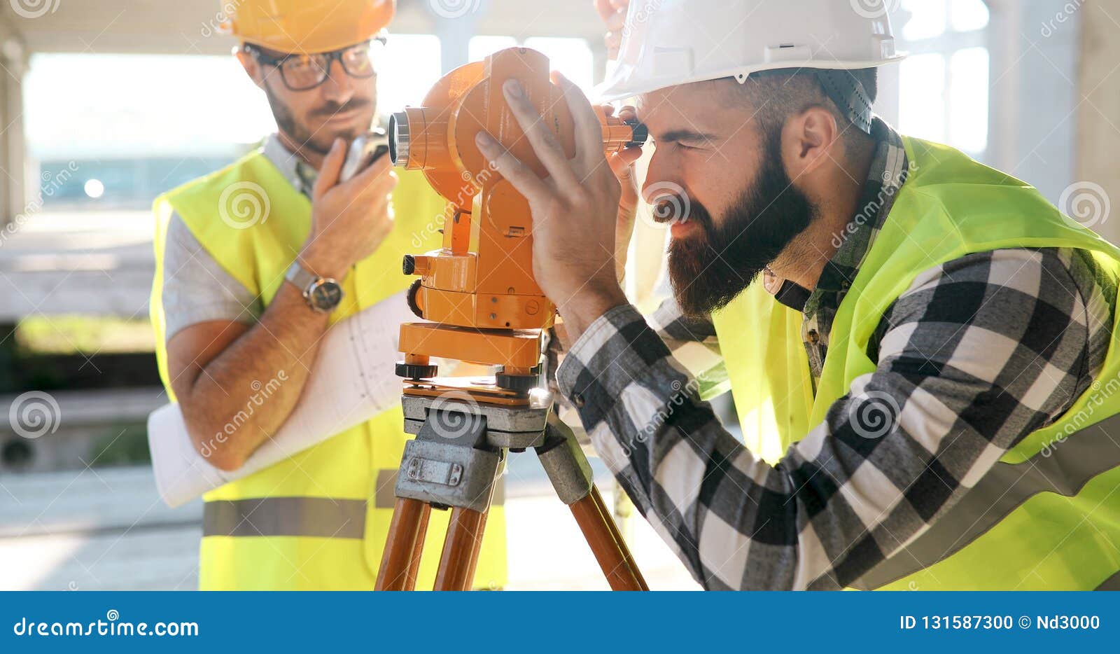 Architect Consult Engineer on Modern Construction Site Stock Photo ...