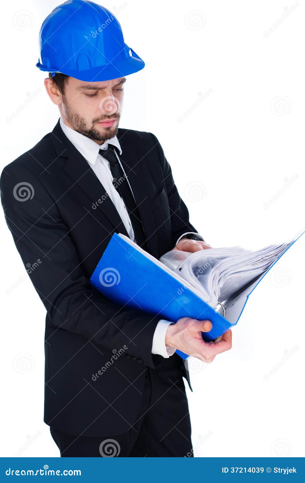 Architect Consulting a Binder of Notes Stock Image - Image of male ...