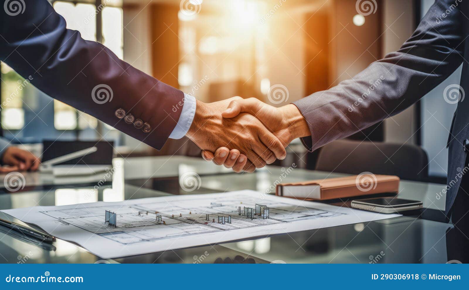 Architect and Contractor Shake Hands at Construction Site Office Stock ...