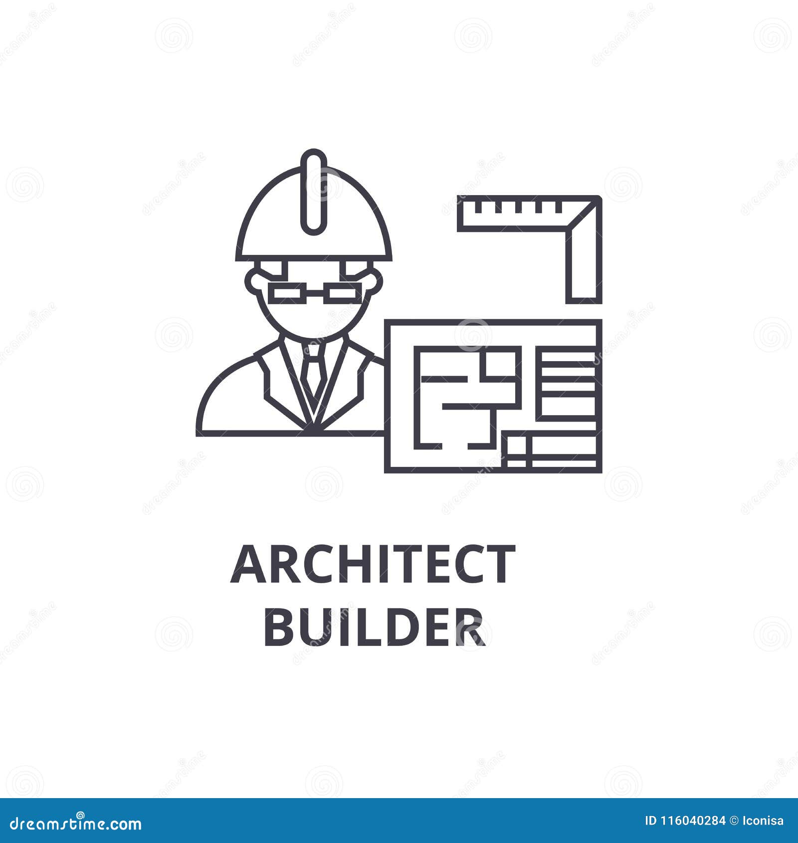 Architect Contractor Vector Line Icon, Sign, Illustration on Background ...