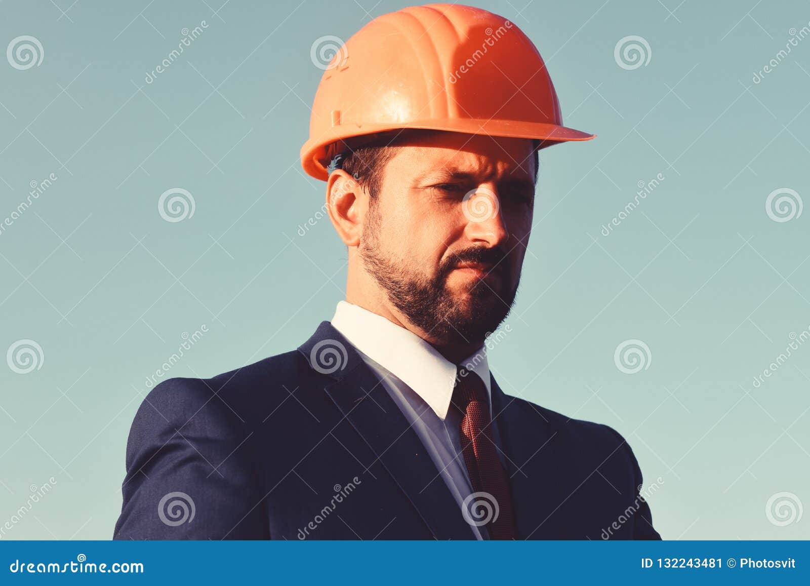 Architect Controls Work. Man with Beard and Serious Face Stock Image ...
