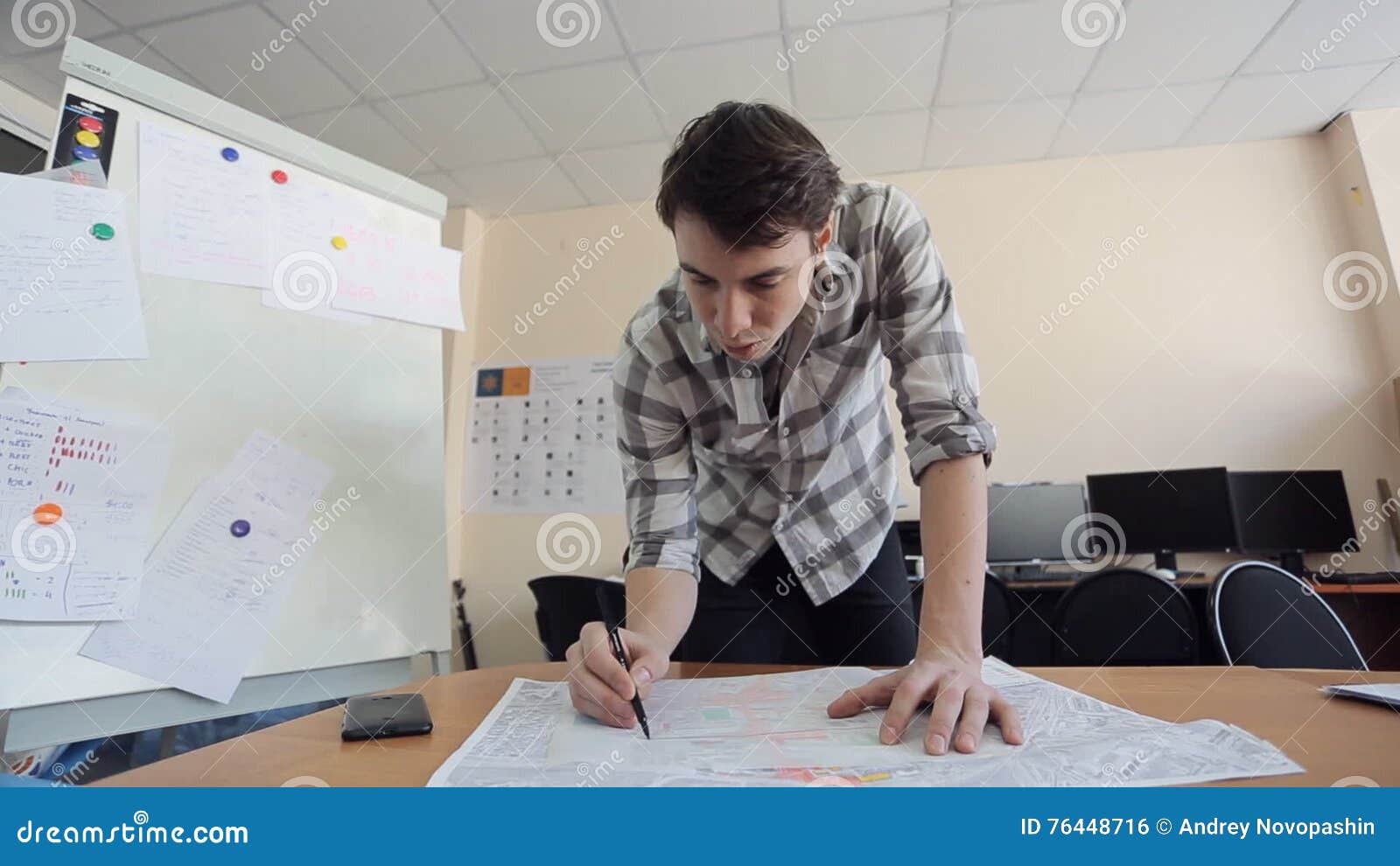 Architect Copies Draft from Original Layout Using Carbon Paper. Stock ...