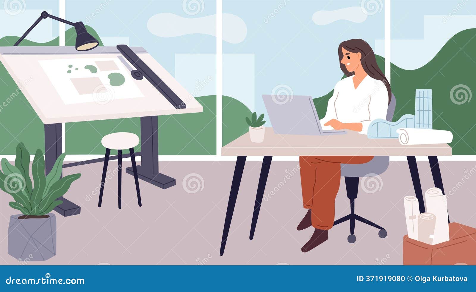 Workplace - Drawing House Plan. Construction Background. Vector ...