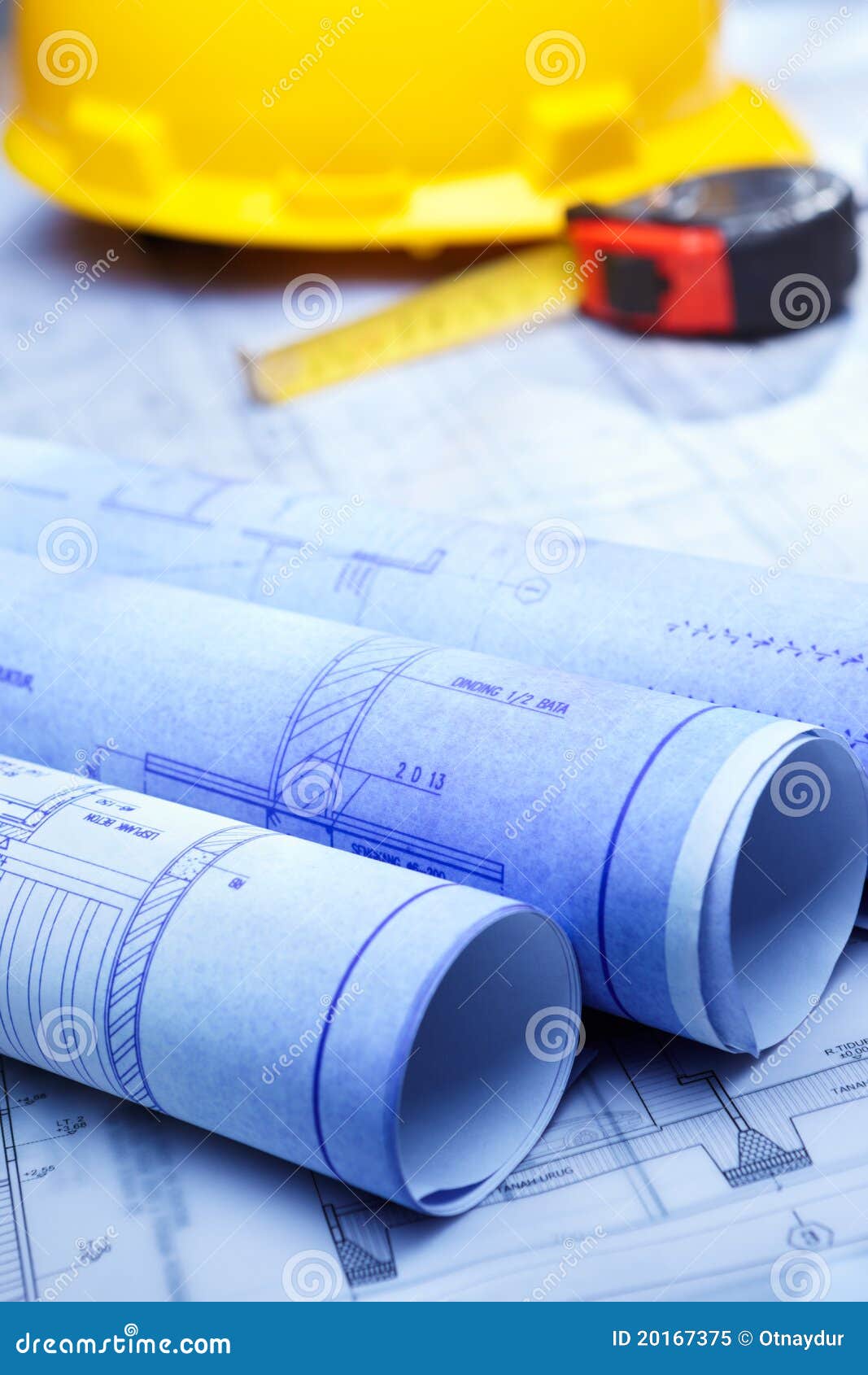 Architect Design Printout and Safety Helmet Stock Image - Image of tool ...