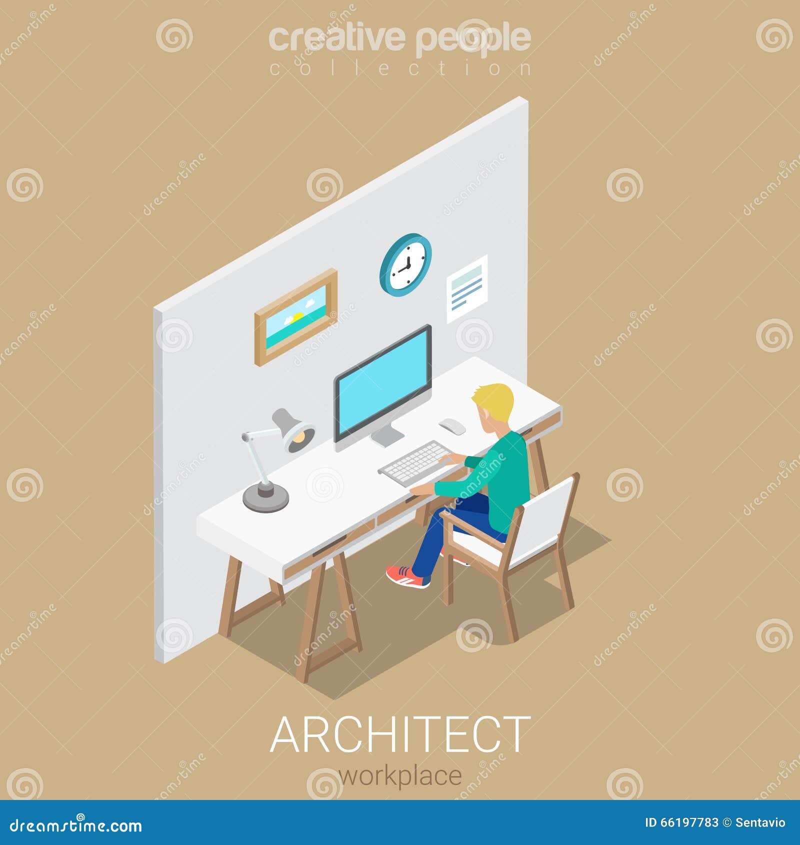 Architect Designer Artist Workplace Vector Isometric Interior Stock ...