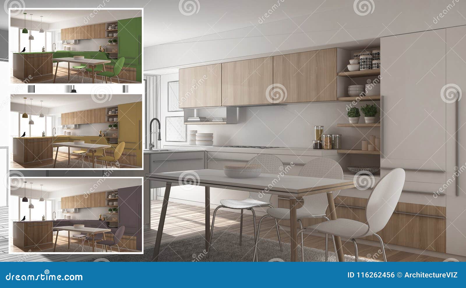 Architect Designer Concept, Kitchen Colors Different Options, Interior ...