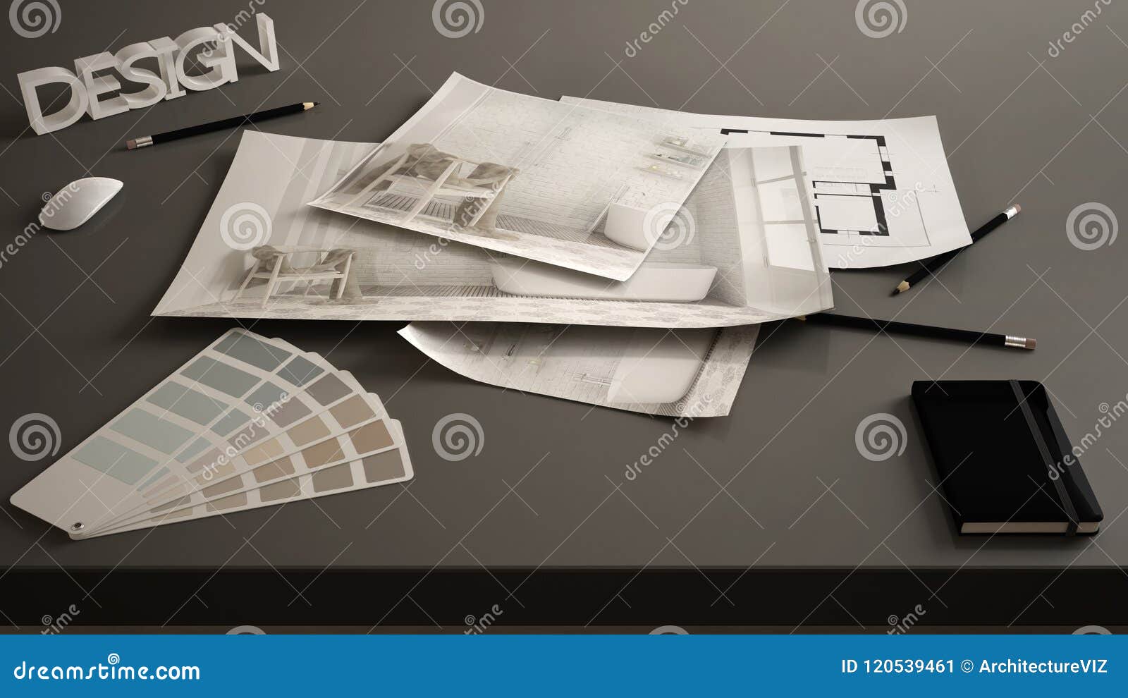 Architect Designer Concept, Table Close Up with Interior Renovation ...