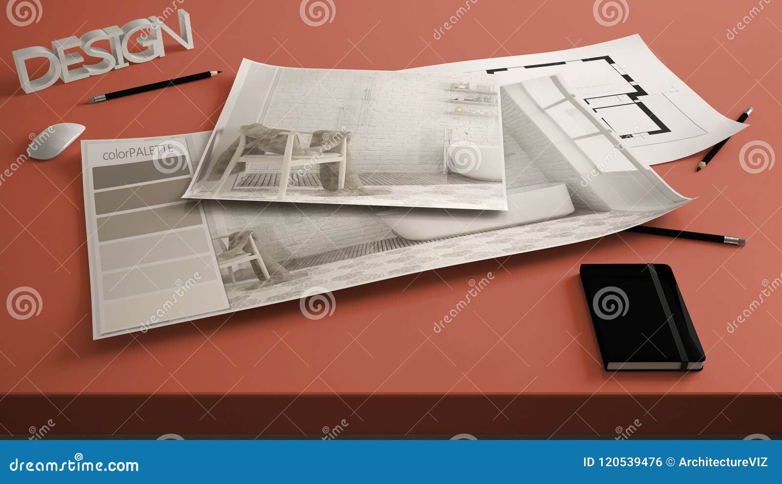 Architect Designer Concept, Table Close Up with Interior Renovation ...