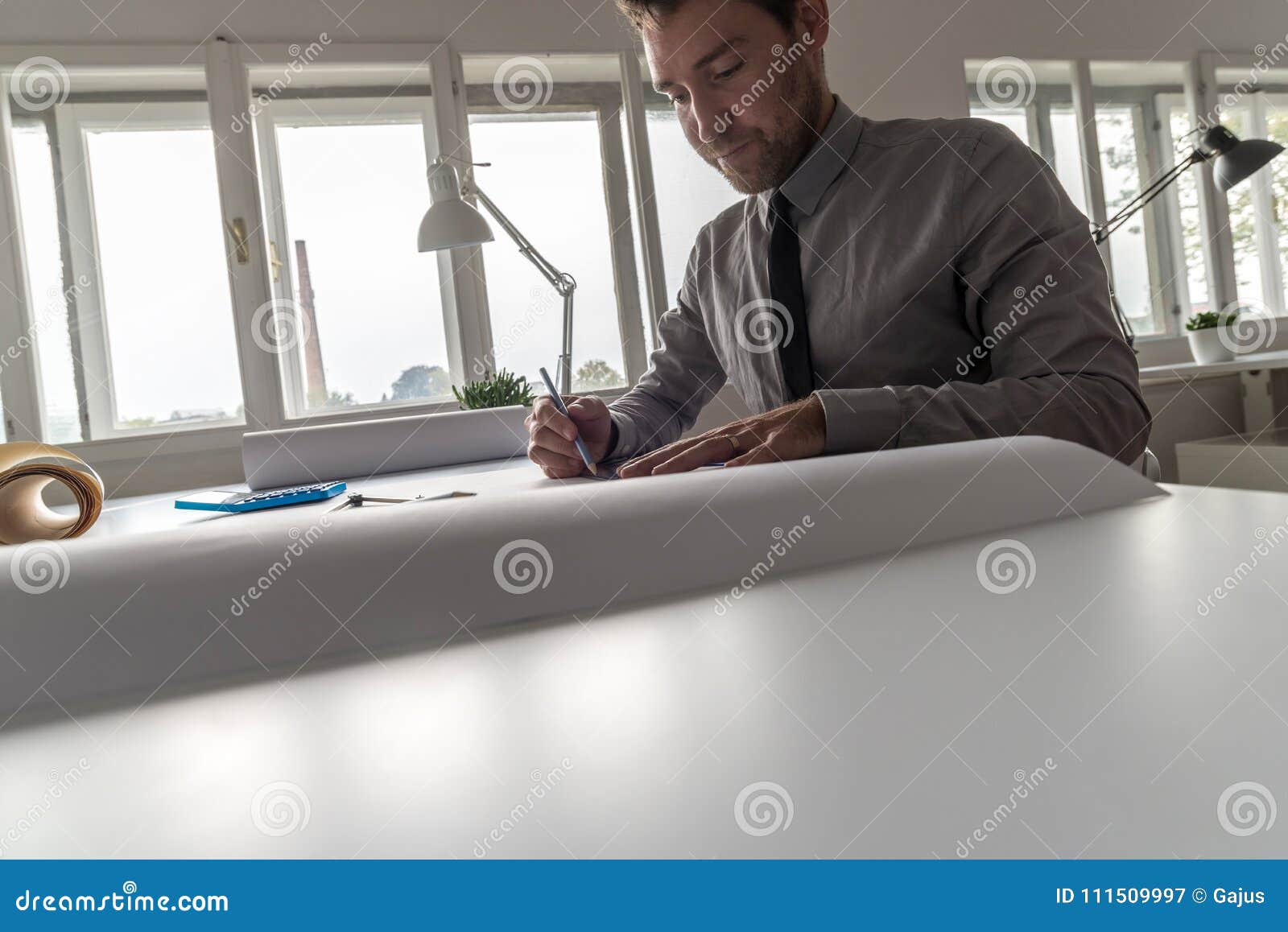 Architect, Designer or Draughtsman at Work Stock Image - Image of space ...