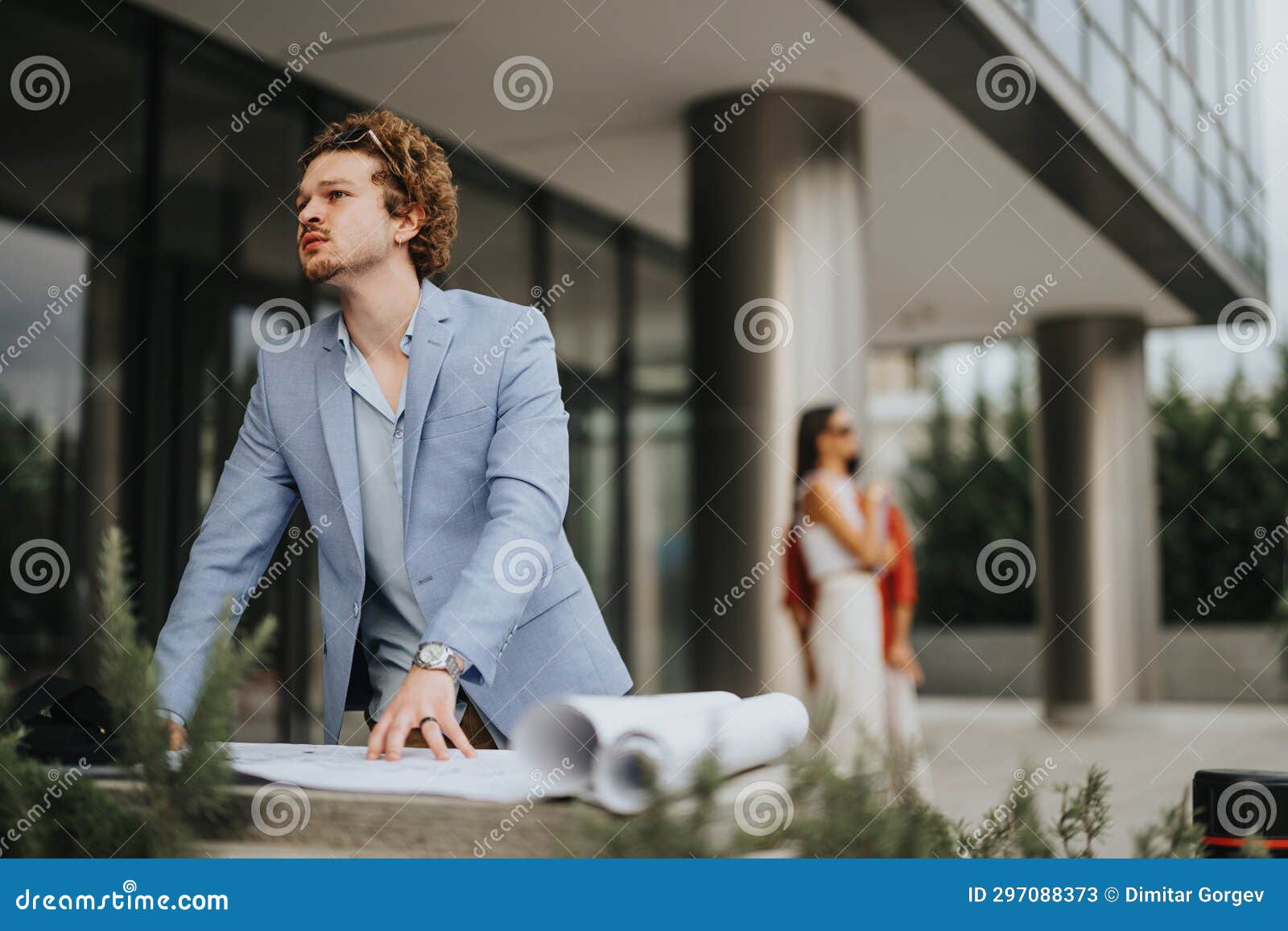 Architect, Designer or Engineer Collaborating Outdoors. he Discuss ...