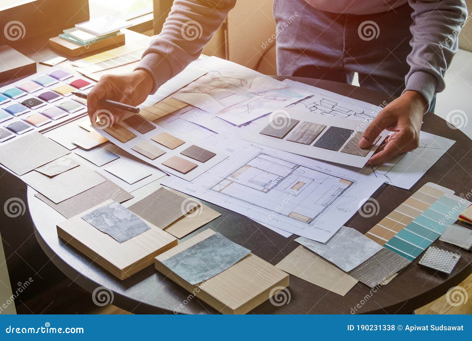 Architect Designer Interior Creative Working Hand Drawing Sketch Plan ...