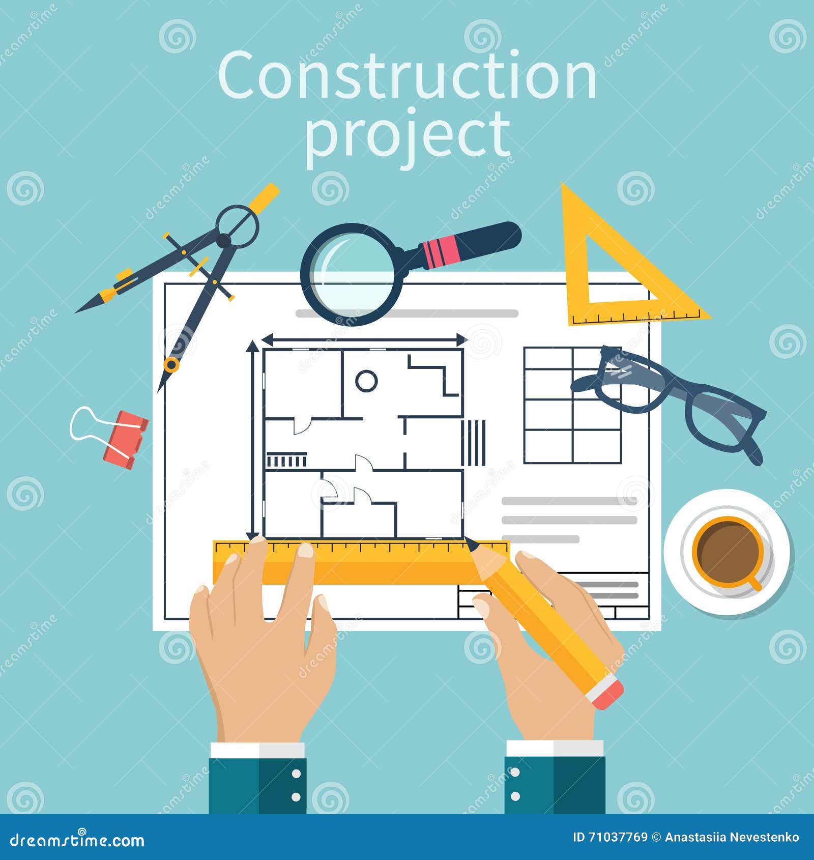 Architect Designer For Project Drawings. Cartoon Vector | CartoonDealer ...