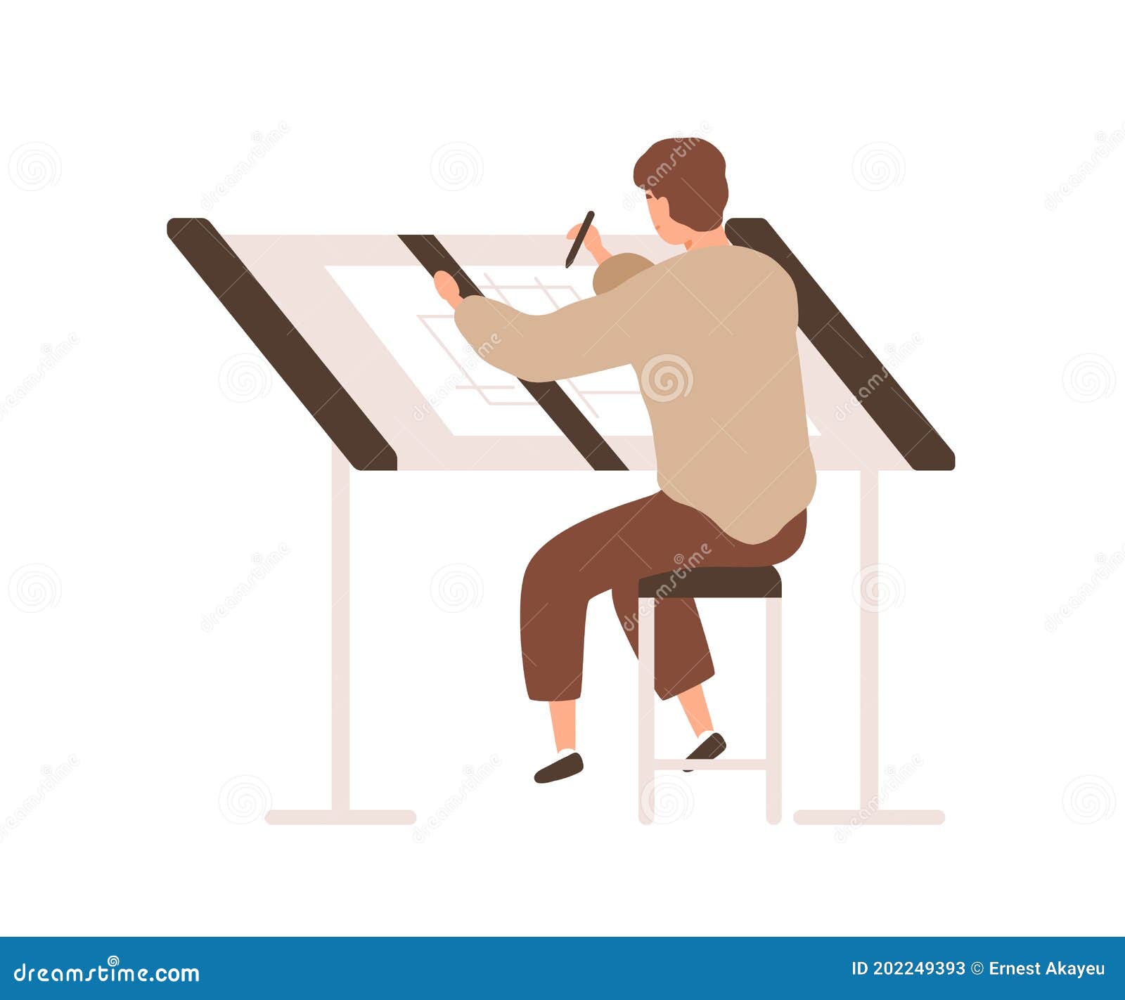 Architect Designer Sit at Desk and Drawing Architectural Plan with ...