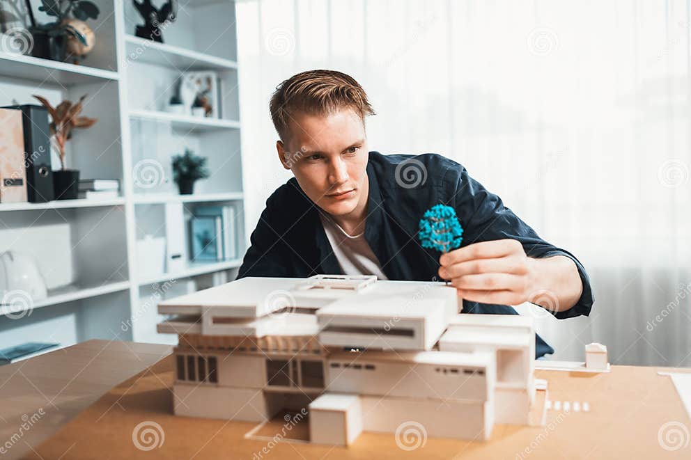 Architect Designer Studies Elegant House Model Finding Improvement ...