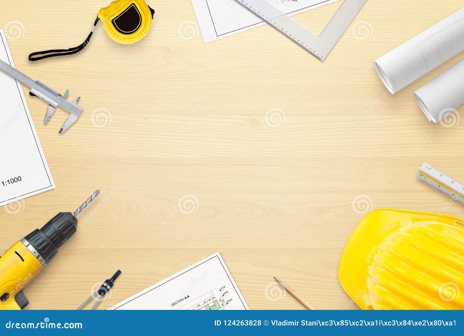 Architect, Designer Work Desk with Projects and Tools for Measuring ...