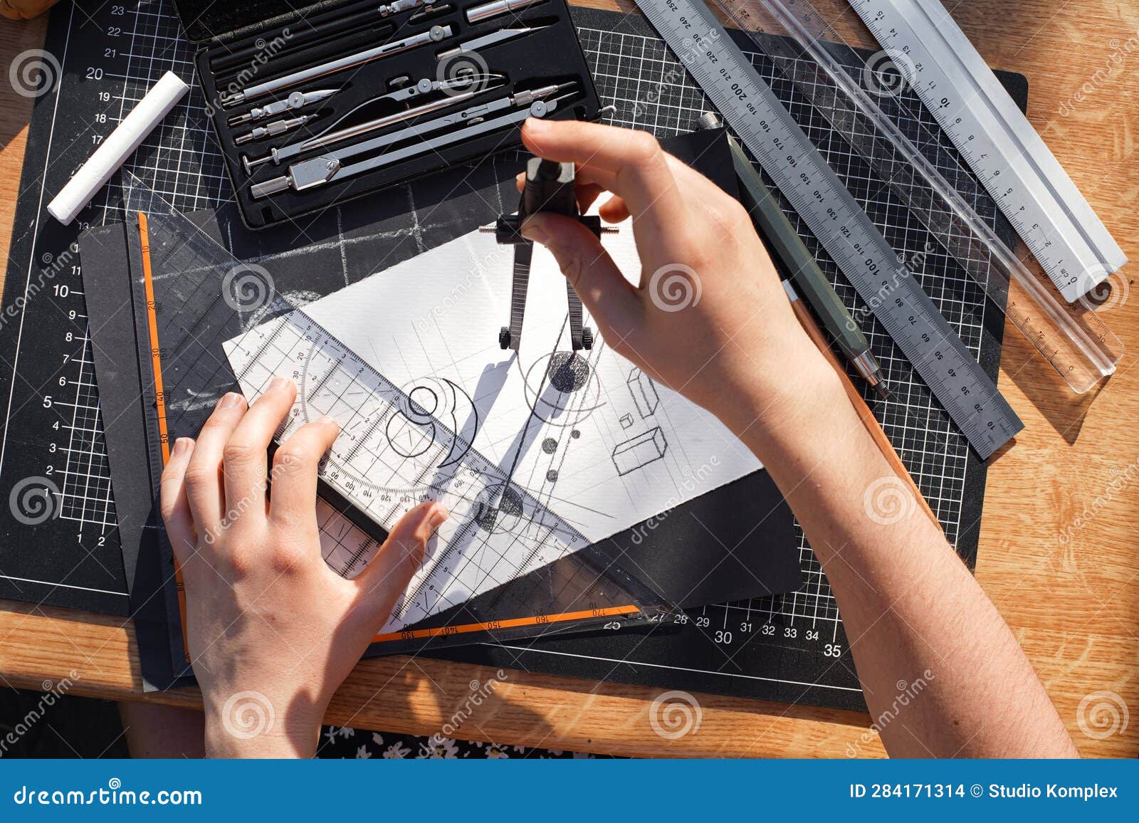 Architect and Designer Working Accurately on a Project Drawing Sketches ...