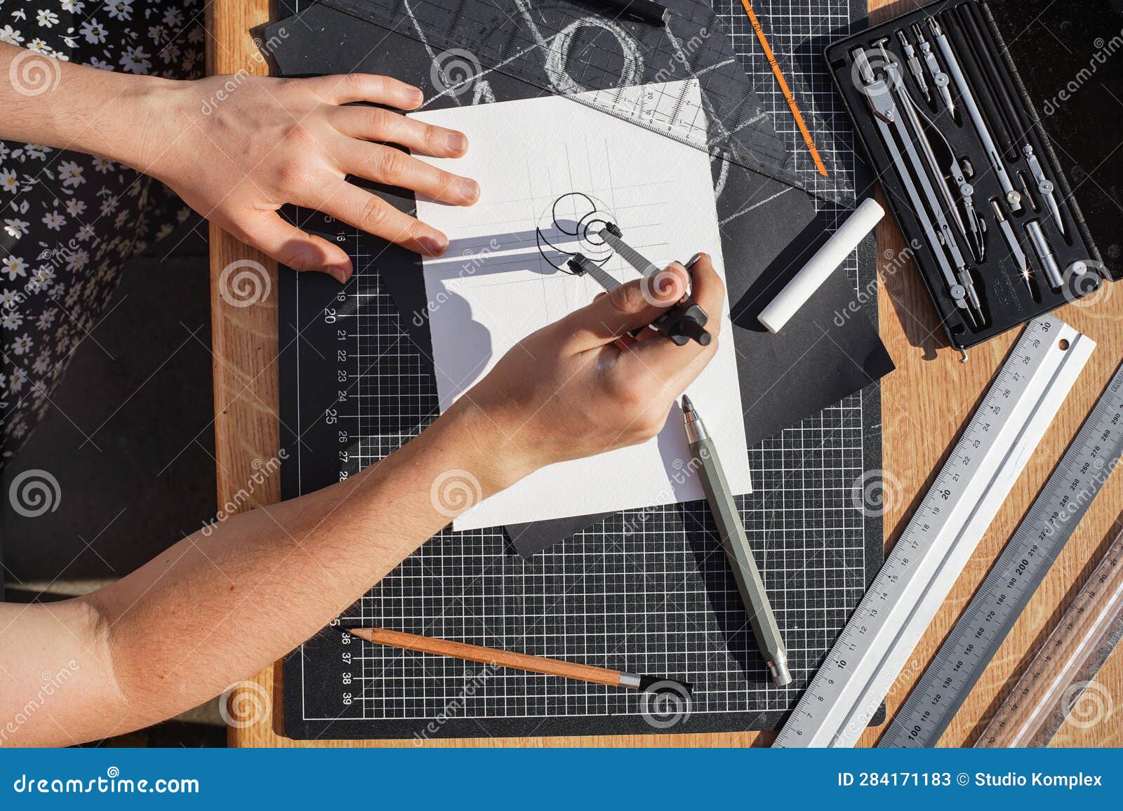 Architect and Designer Working Accurately on a Project Drawing Sketches ...
