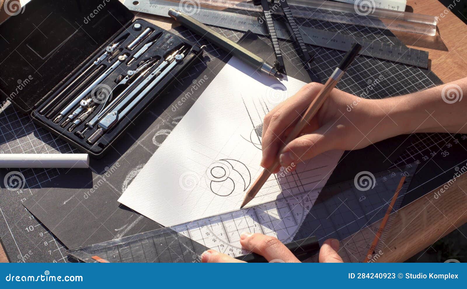 Architect and Designer Working Accurately on a Project Drawing Sketches ...