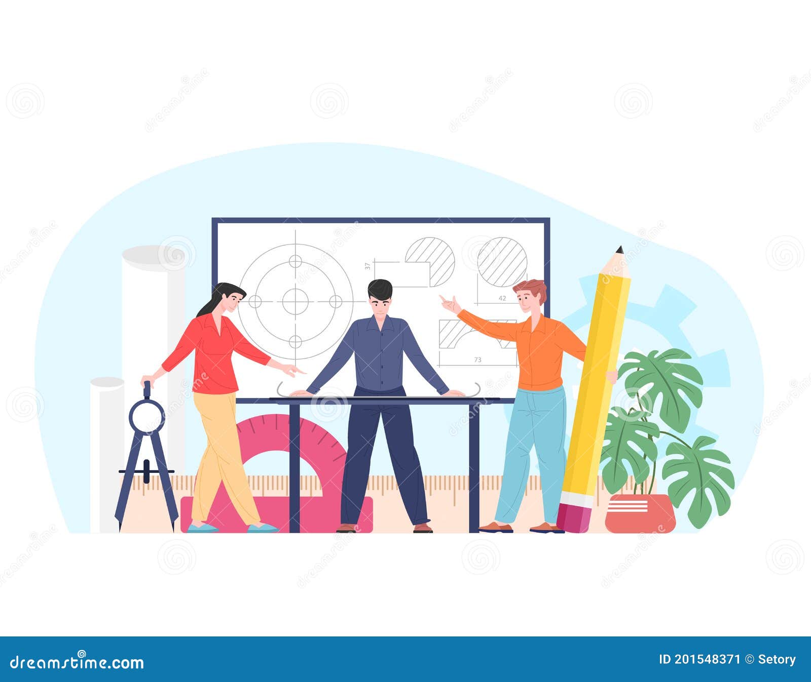 Architect Designers Engineers Development Project, Vector Cartoon ...