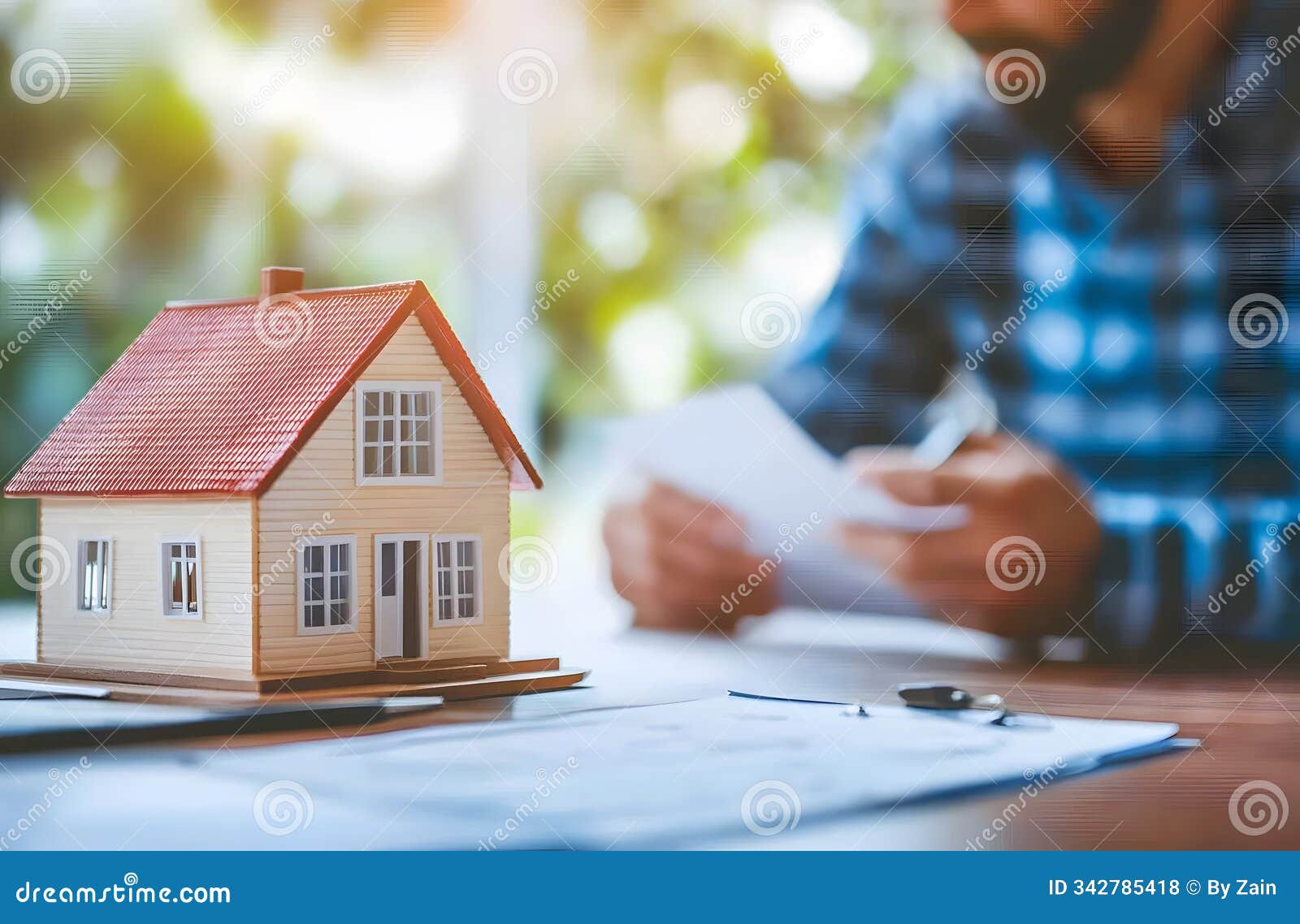 Architect Designing House Model with Blueprints Laptop Stock ...