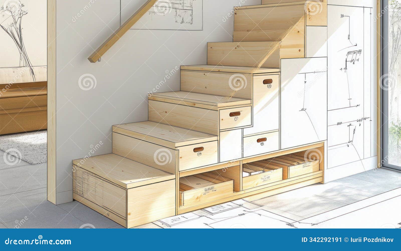 Architect Designing Modern Space Saving Stairs with Integrated Drawers ...