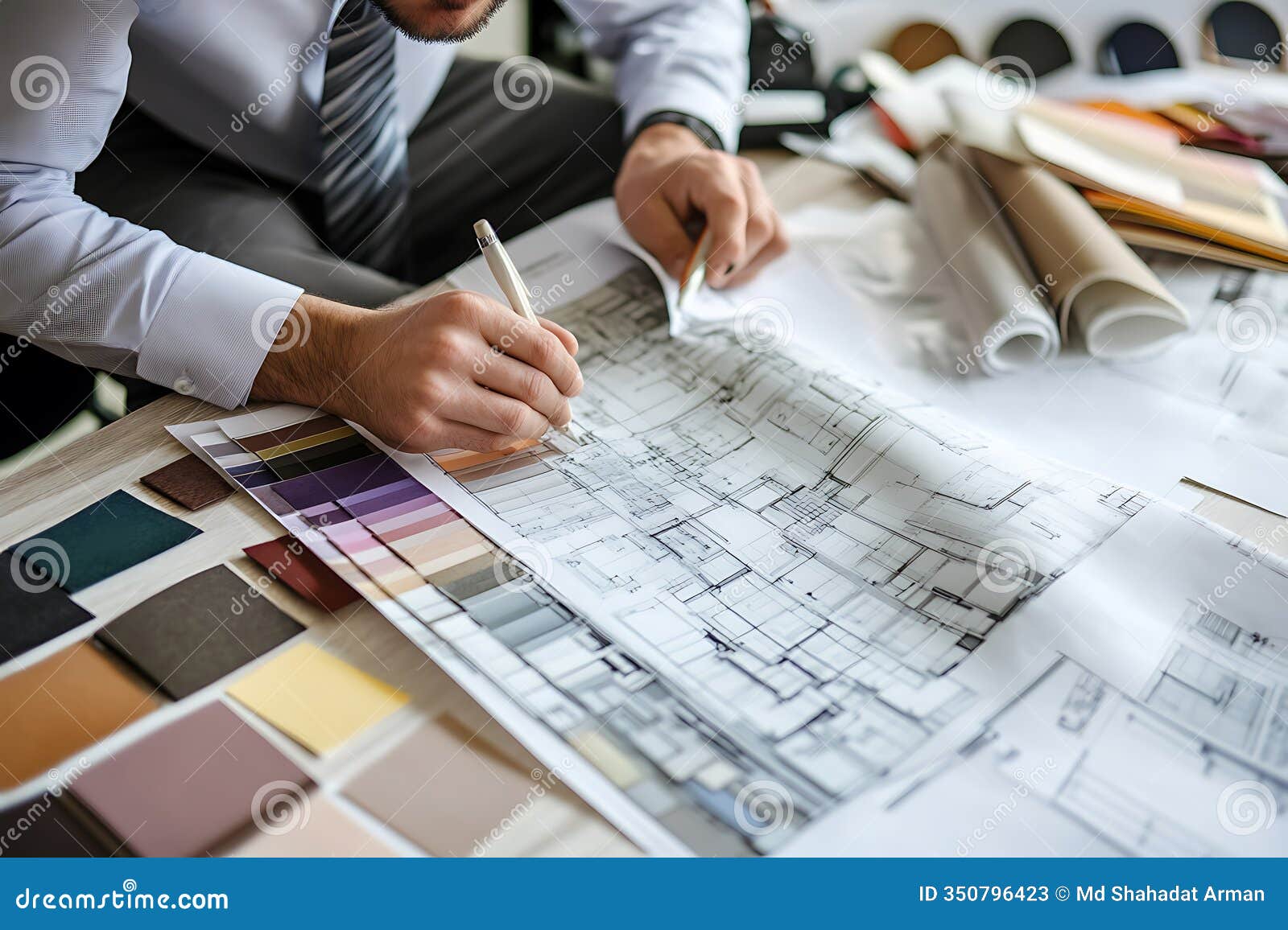 Architect Designing a Plan stock illustration. Illustration of ...