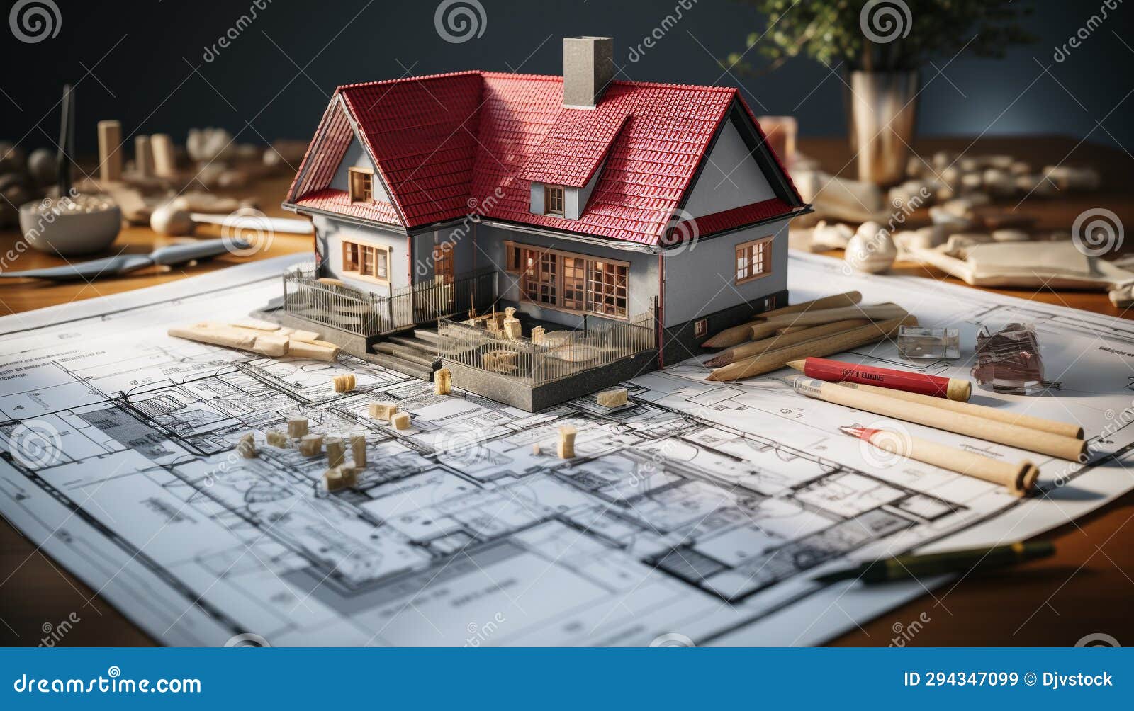 Architect Designs Blueprint, Construction Site Buzzes with Activity ...