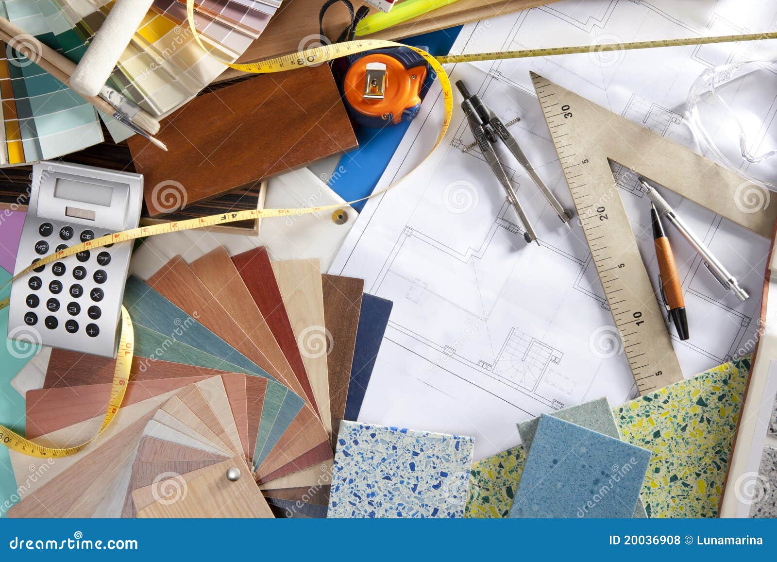 Architect Desk Interior Designer Workplace Stock Photo - Image of ...