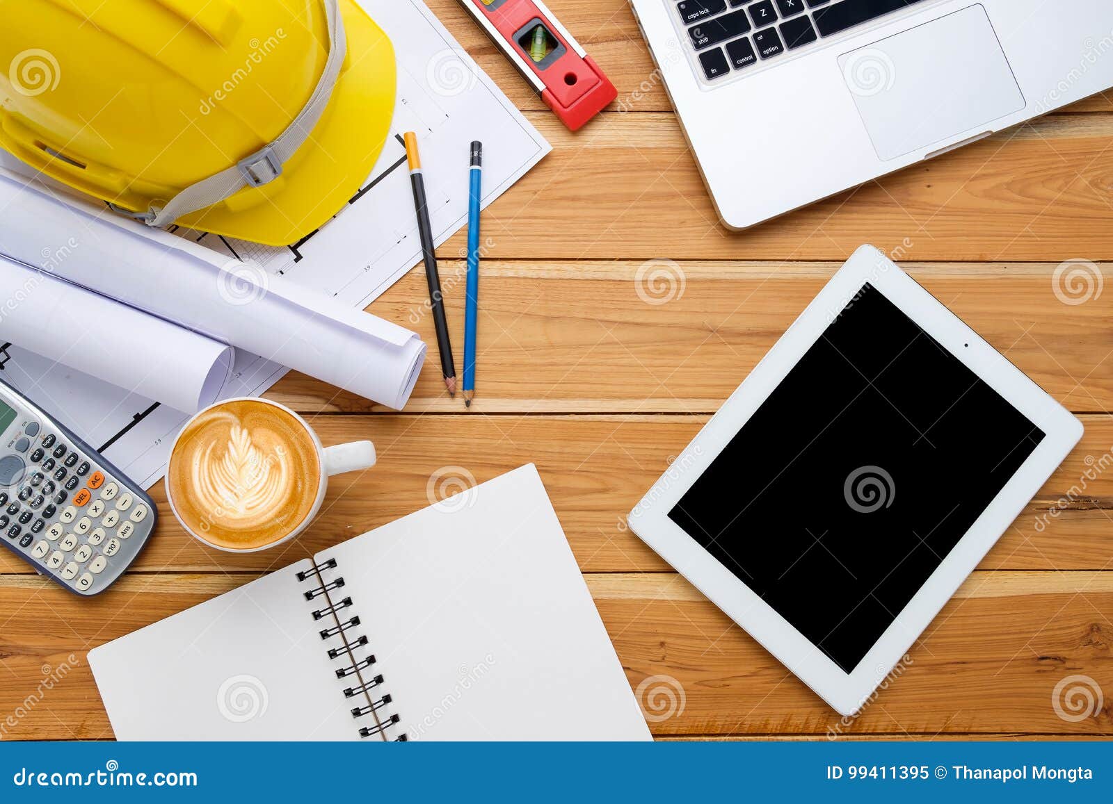 Architect Desk Project in Construction Site Stock Image - Image of ...
