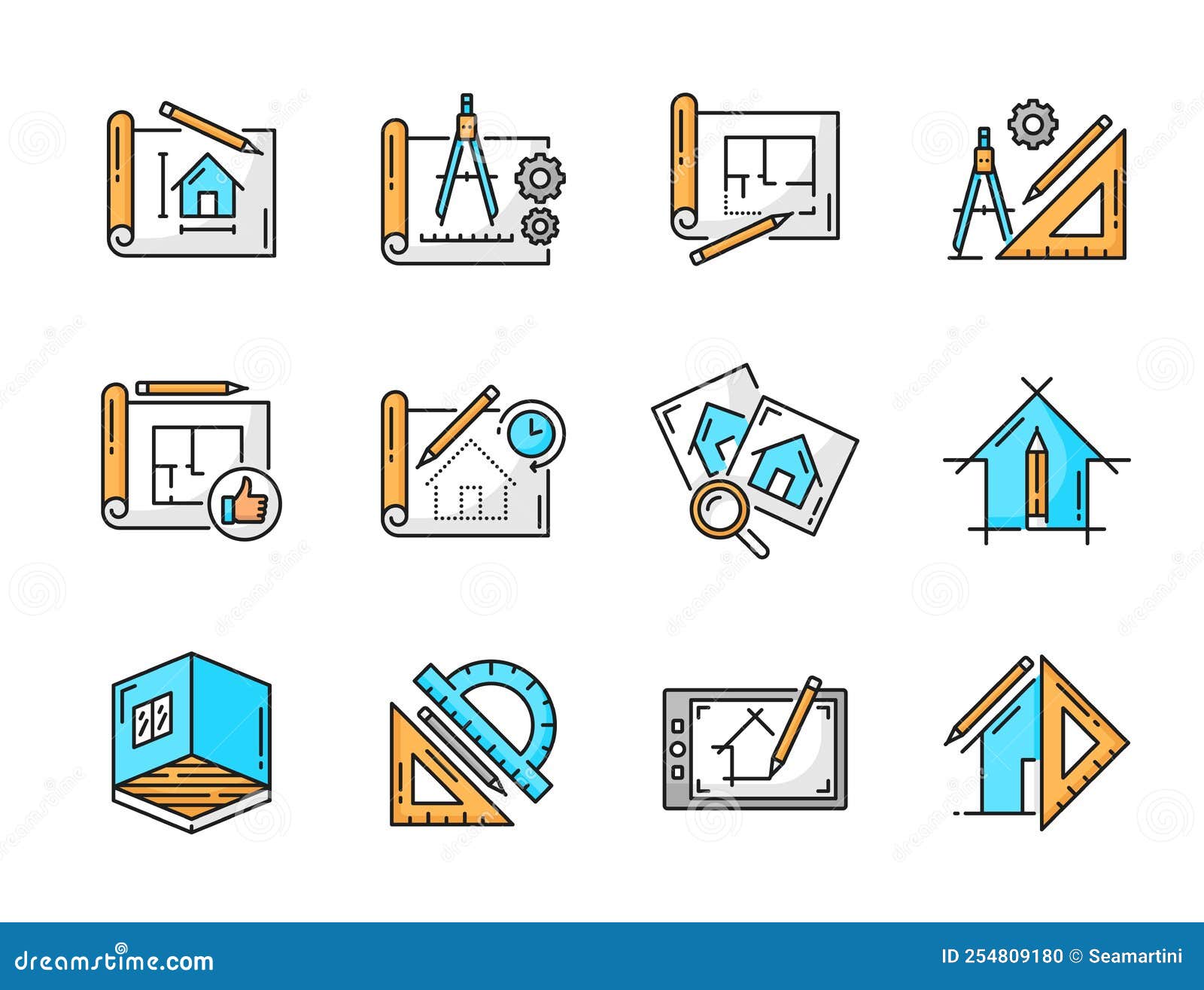 Architect Development and Interior Design Icons Stock Vector ...