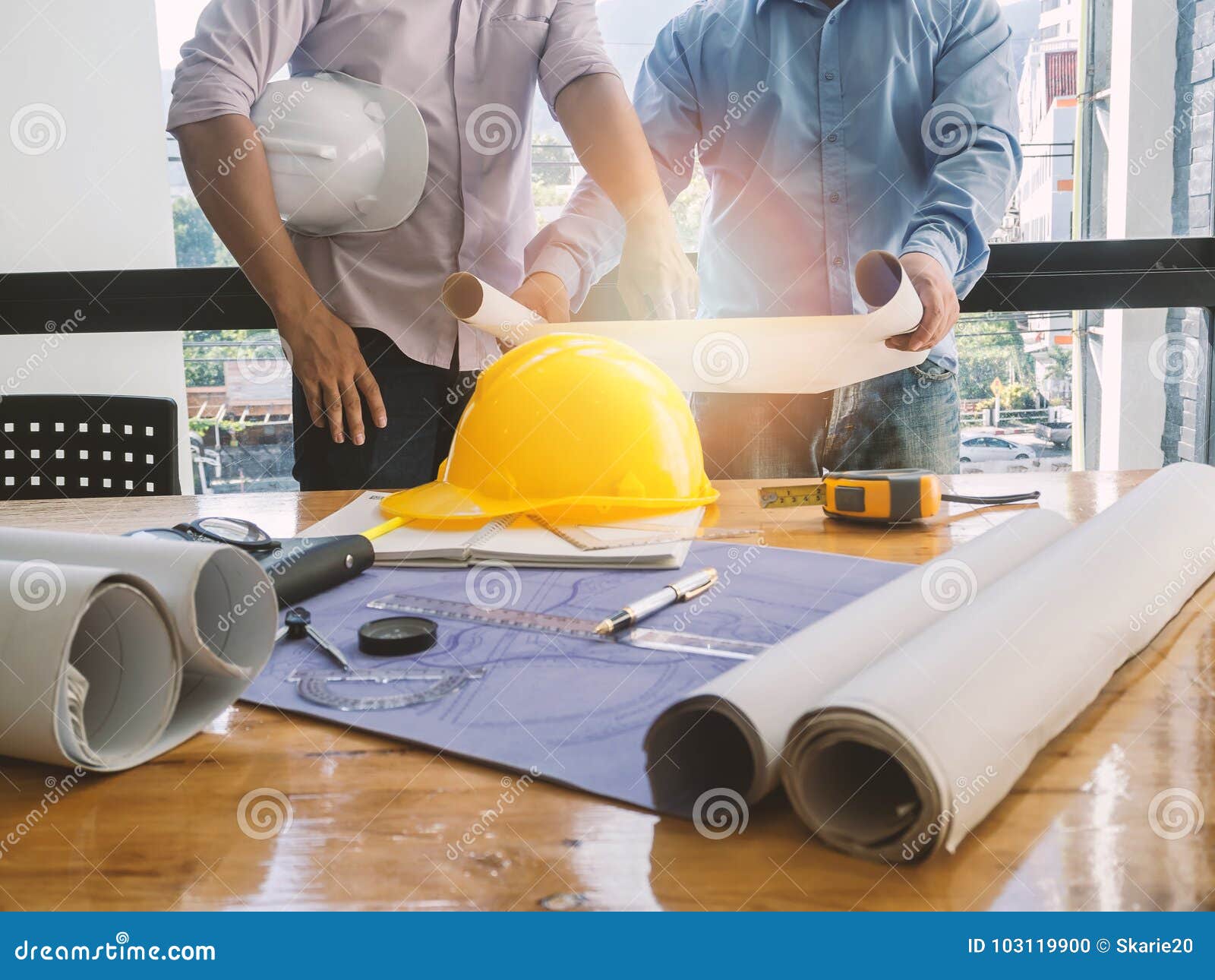 Architect Discuss with Engineer about Project in Office Stock Photo ...