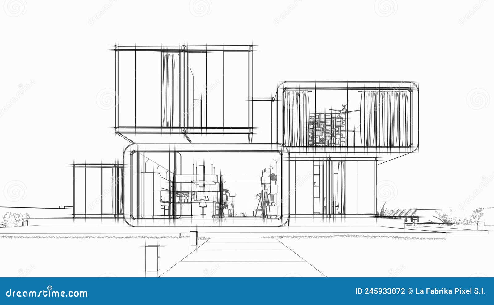 Architect Draft, Modern House Stock Illustration - Illustration of ...
