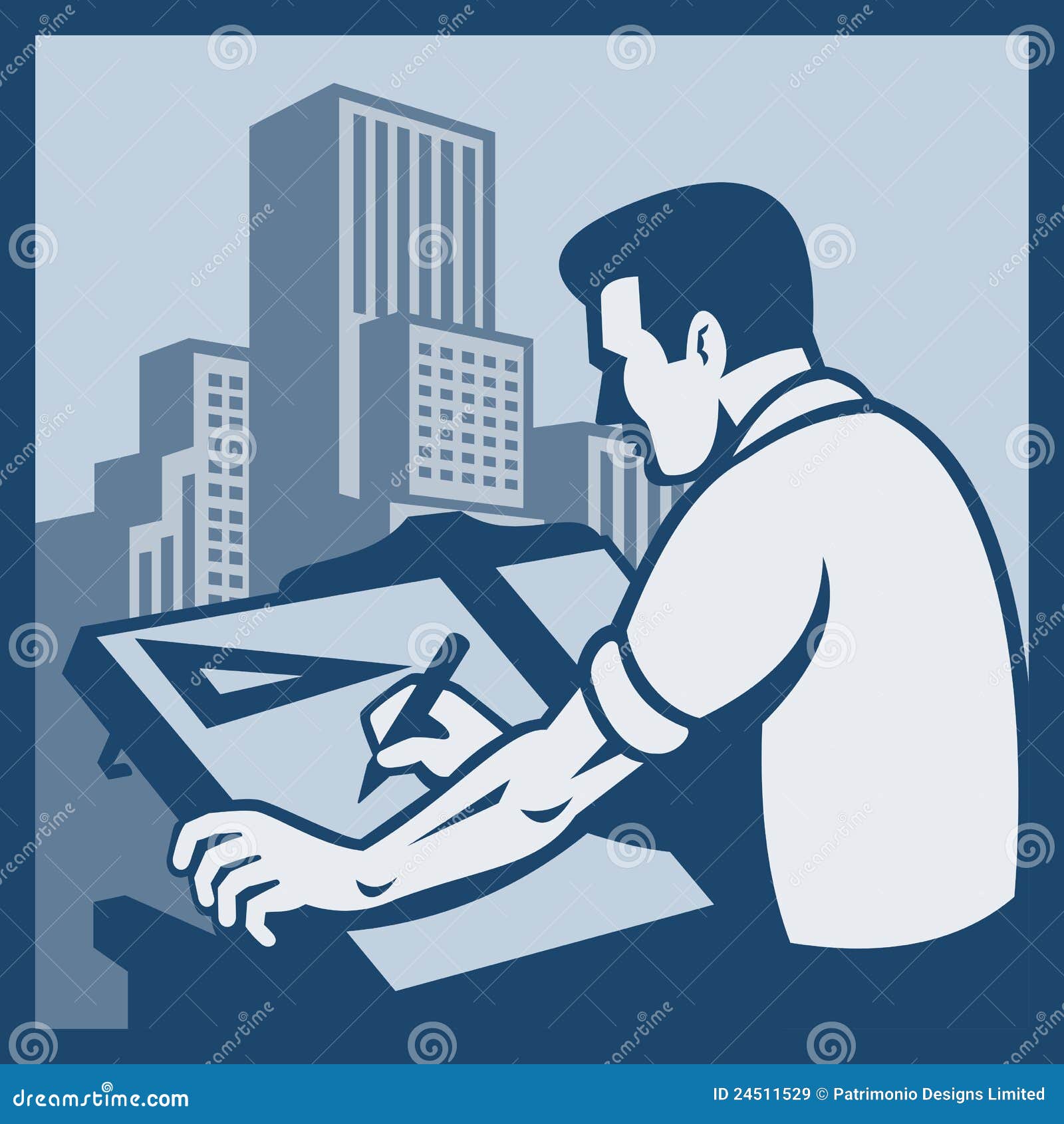 Architect Draftsman Drawing Buildings Retro Stock Vector - Illustration ...