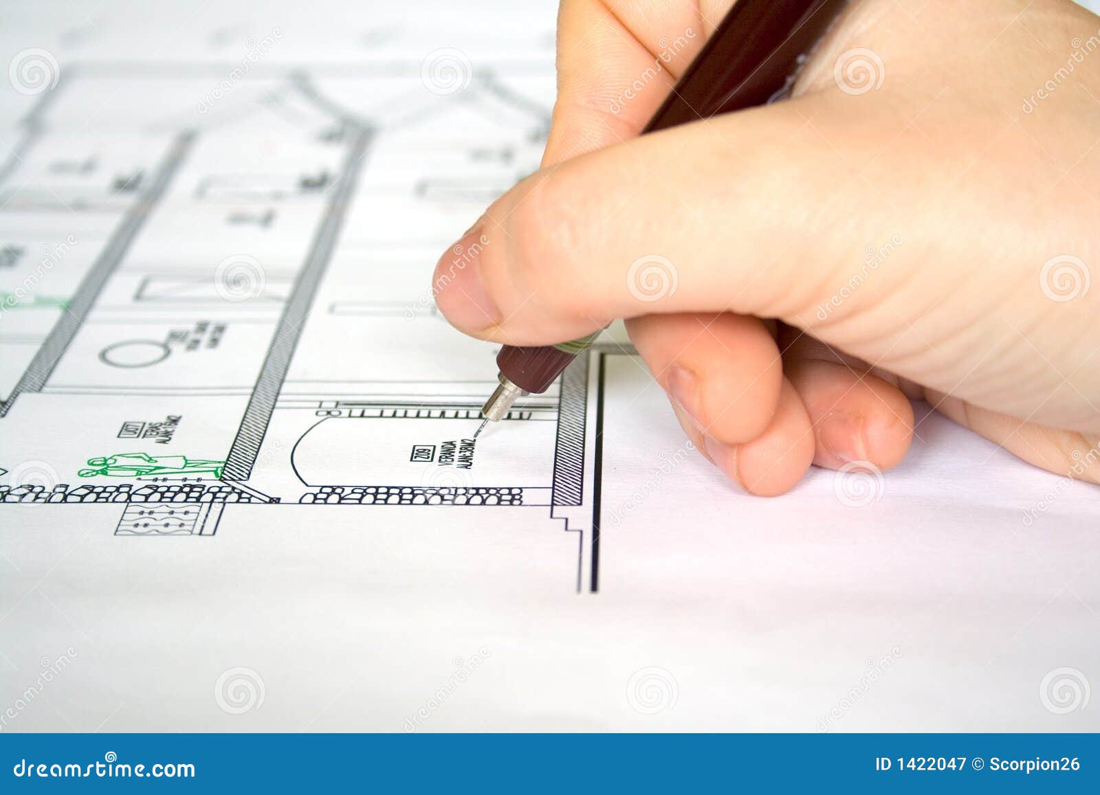 Architect Drawing A Duplex Residential Building Over An Imaginary ...