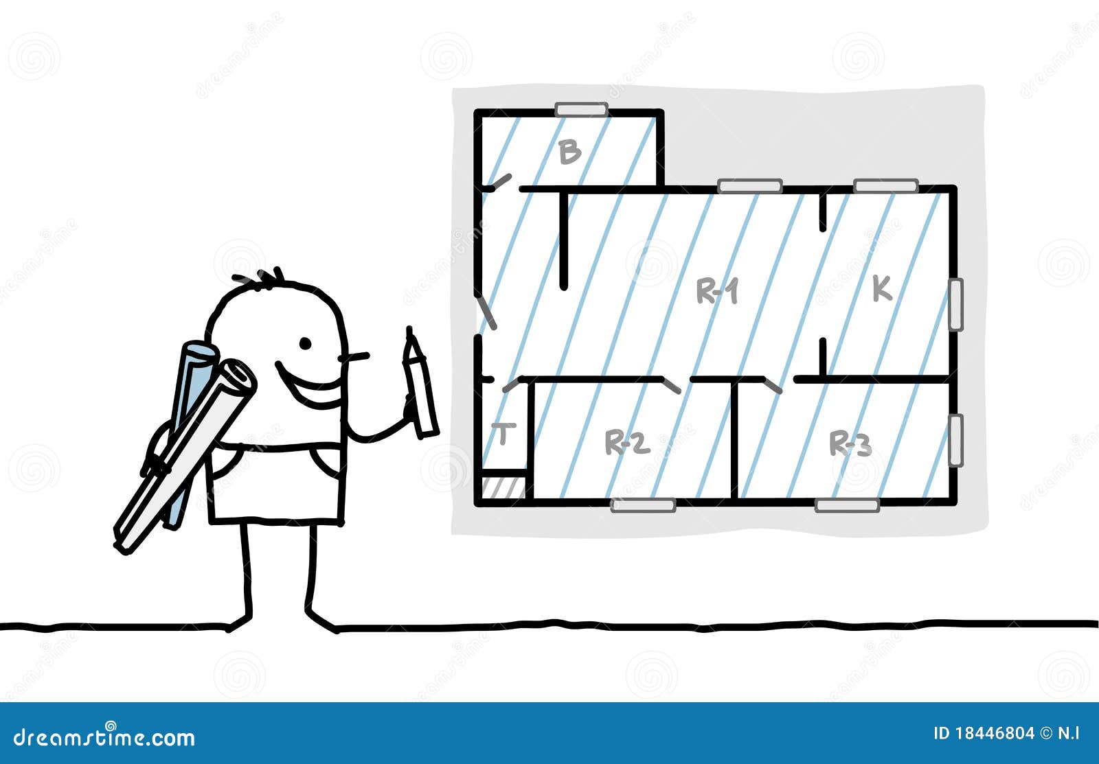 Man Architect Drawing House Project Floor Plan At Draftsman Studio With ...