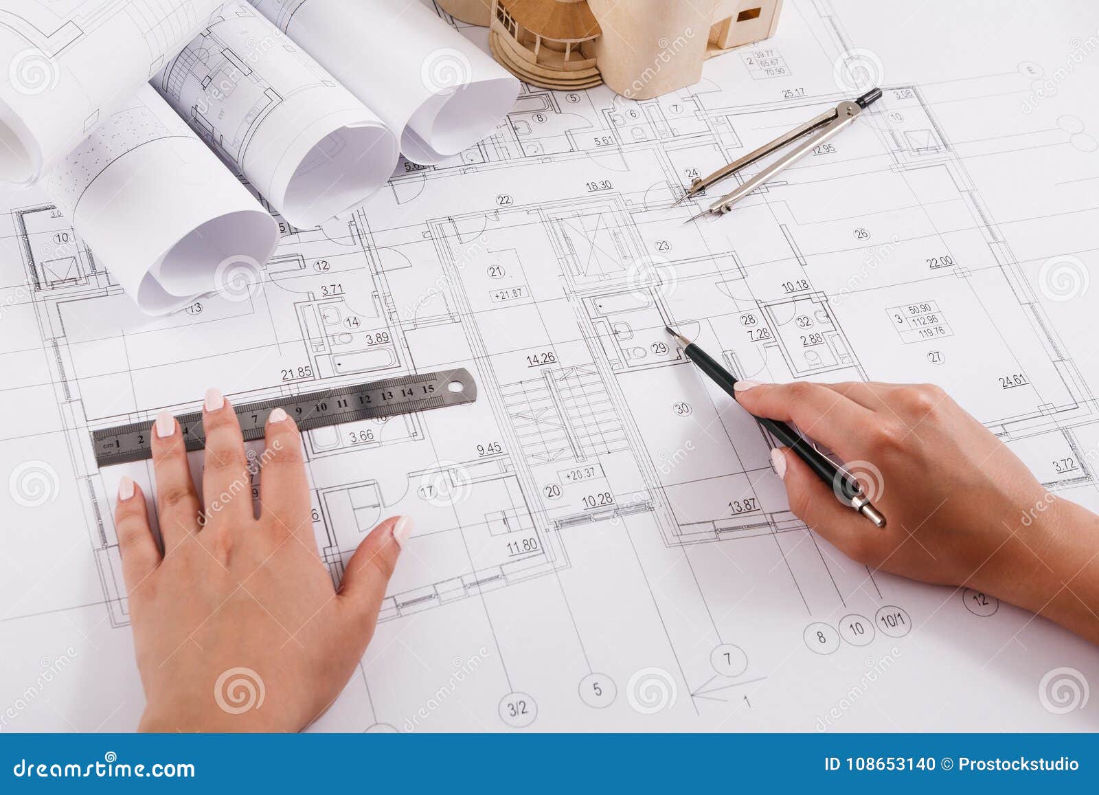 Architect Drawing Architectural Project Stock Photo - Image of ...