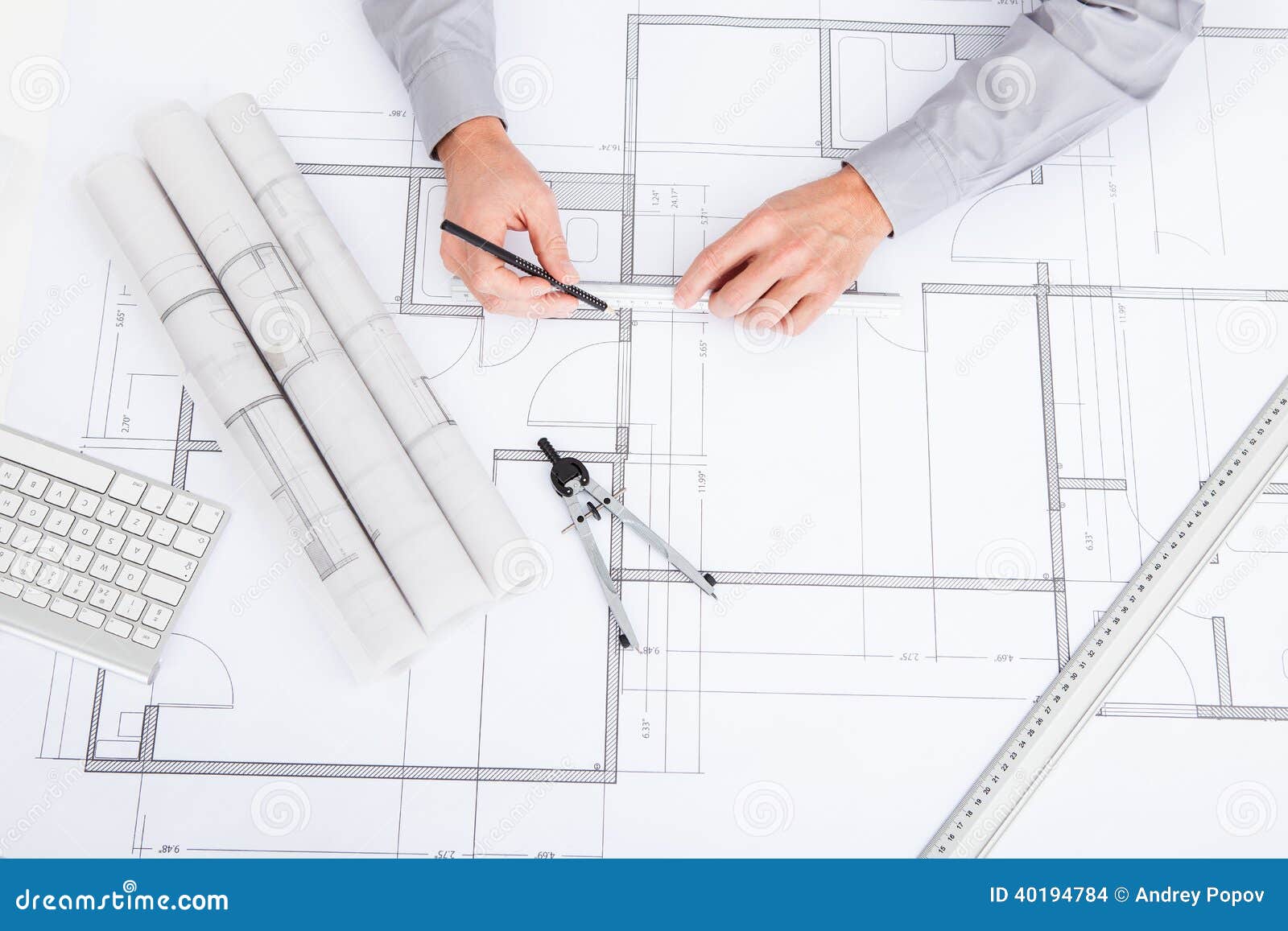 Architect Drawing on Blueprint Stock Photo - Image of male, businessman ...